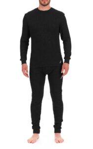 nautica men's long sleeve base layer set crewneck waffle thermal underwear top and bottom set (black, x-large)