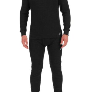 Nautica Men's Long Sleeve Base Layer Set Crewneck Waffle Thermal Underwear Top and Bottom Set (Black, Medium)