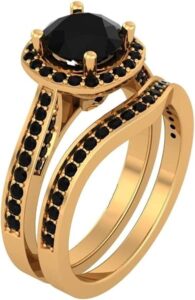 divine creation 2.00 ctw round cut black diamond women's engagement bridal ring set 14k yellow gold finish (10)