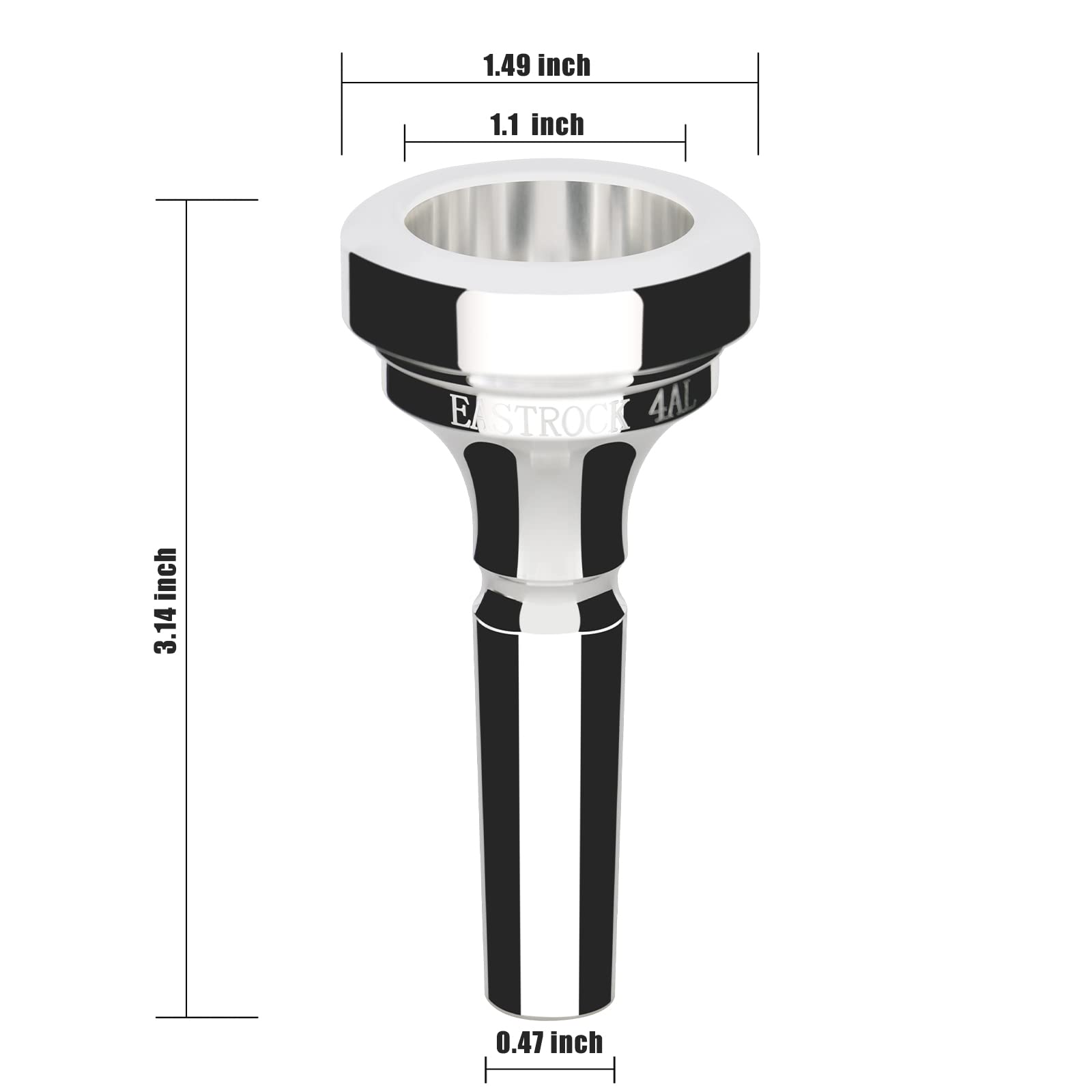 EASTROCK Trombone Mouthpiece,Silver Plated Trombone Mouthpiece Large Shank 4AL, Trombone Instrument Accessories Vacuum Packed