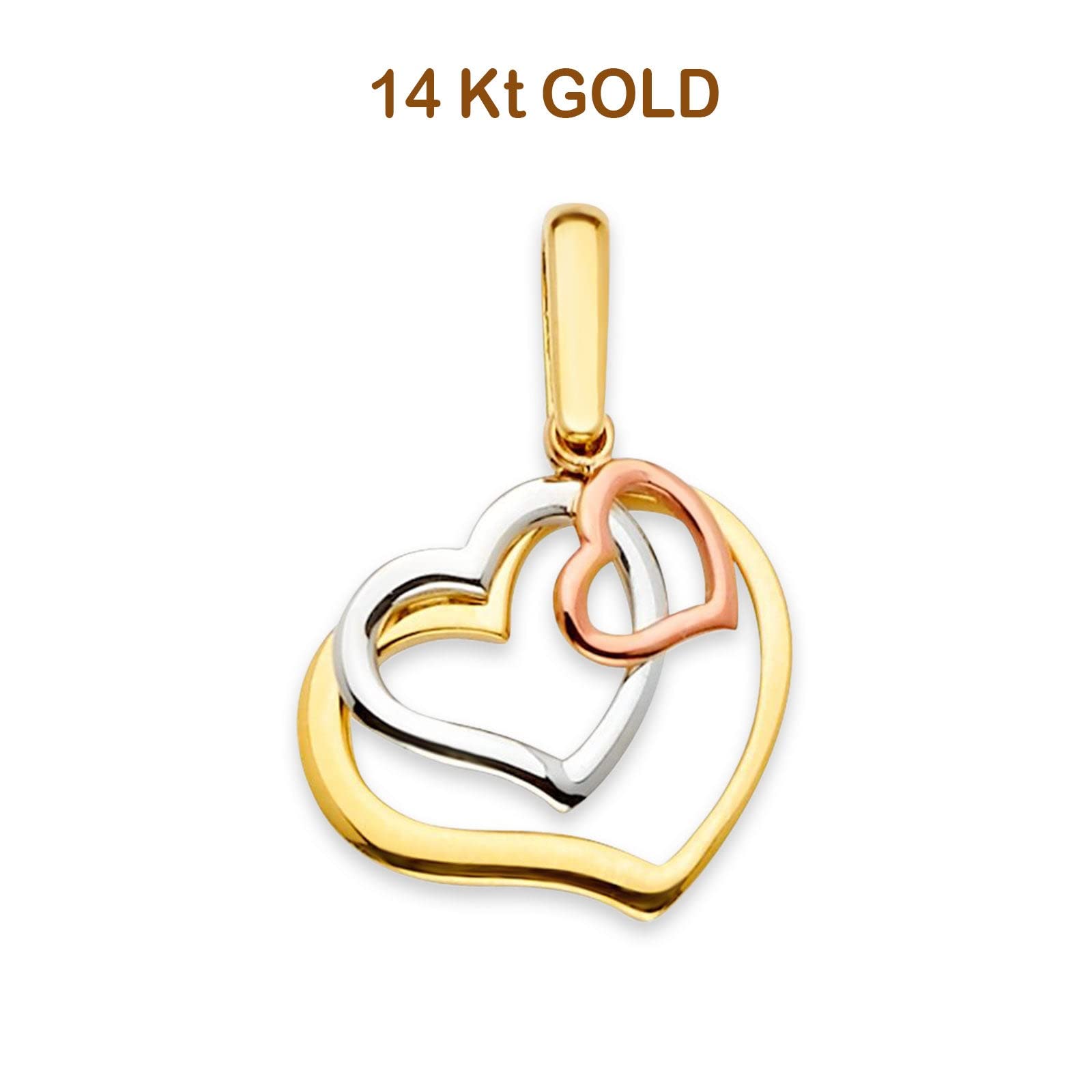 OMRANII 14K Tri Color Gold 3 Hearts Pendant 26mmX19mm 2.3 grams