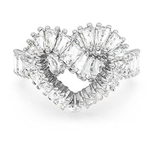 SWAROVSKI Matrix Cocktail Ring, Woven Heart-Shaped Ring with Clear Crystals on a Rhodium finished Setting, Size 5, Part of the Matrix Collection