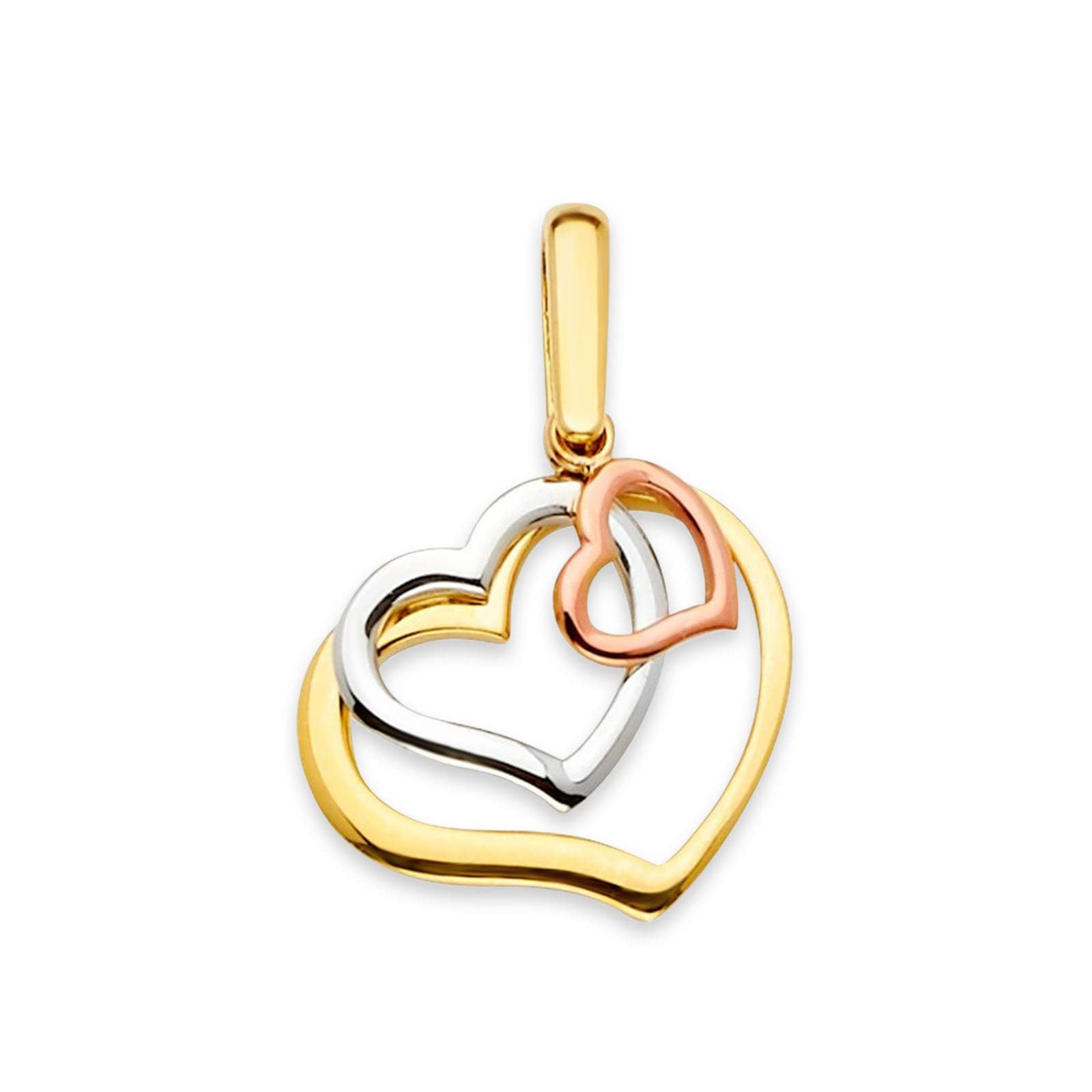 OMRANII 14K Tri Color Gold 3 Hearts Pendant 26mmX19mm 2.3 grams