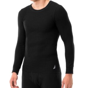 Nautica Men's Long Sleeve Base Layer Set Crewneck Waffle Thermal Underwear Top and Bottom Set (Black, Medium)