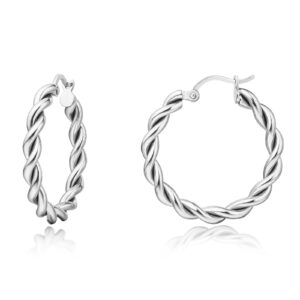 Limerencia hypoallergenic Pure Titanium Twisted Rope Round Hoop Earrings for women (24mm Twisted Rope Hoop, Silver)