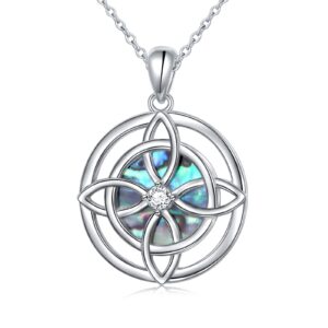 925 sterling silver good luck irish celtic knot jewelry abalone shell witches knot pendant necklace for women