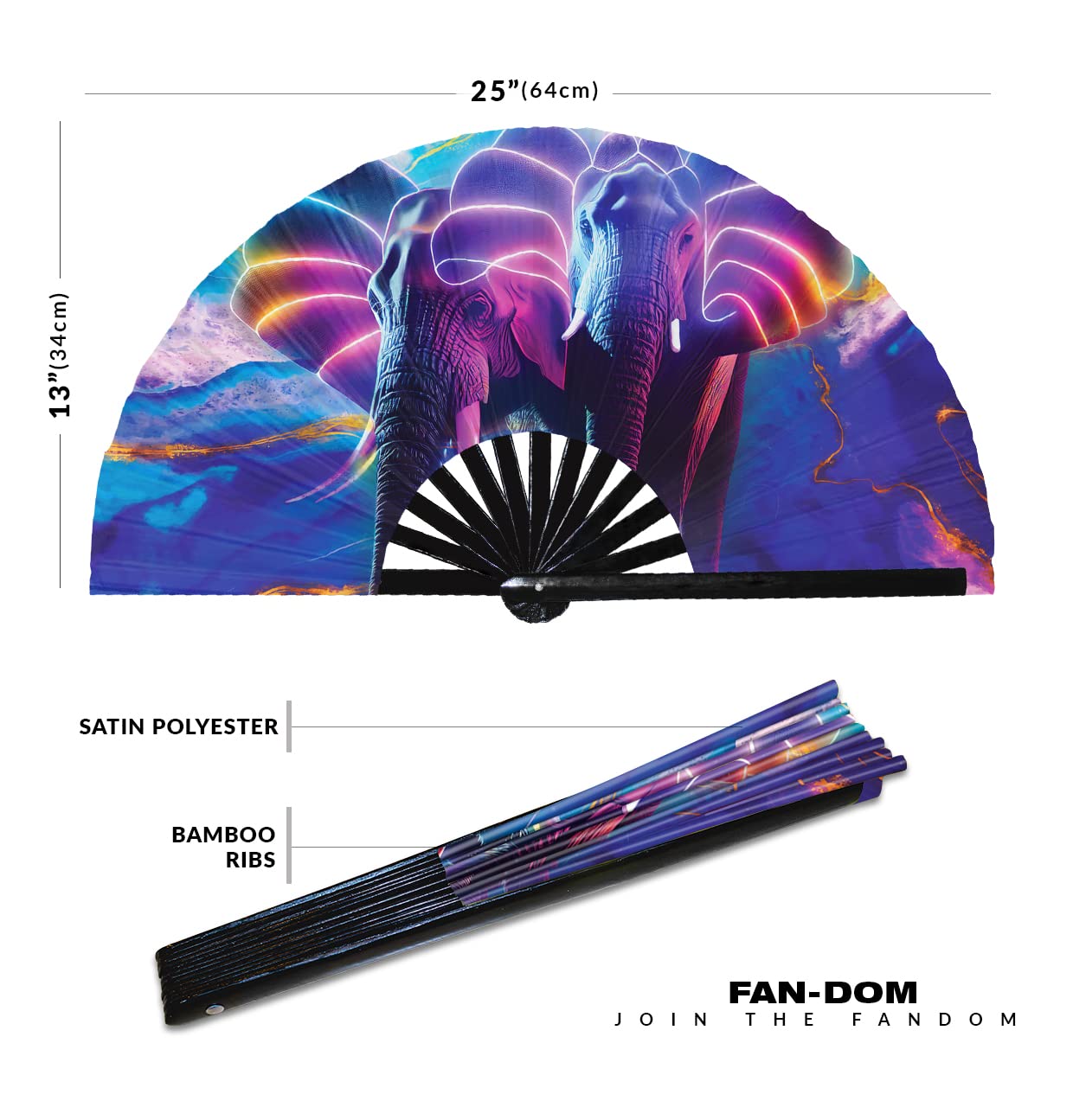 Elephant Neon Hand Fan Foldable Bamboo Circuit Rave Hand Fans Rainbow Galaxy Party Gear Gifts Music Festival Rave Accessories (Style 9)