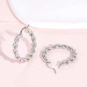 Limerencia hypoallergenic Pure Titanium Twisted Rope Round Hoop Earrings for women (24mm Twisted Rope Hoop, Silver)