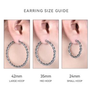 Limerencia hypoallergenic Pure Titanium Twisted Rope Round Hoop Earrings for women (24mm Twisted Rope Hoop, Silver)