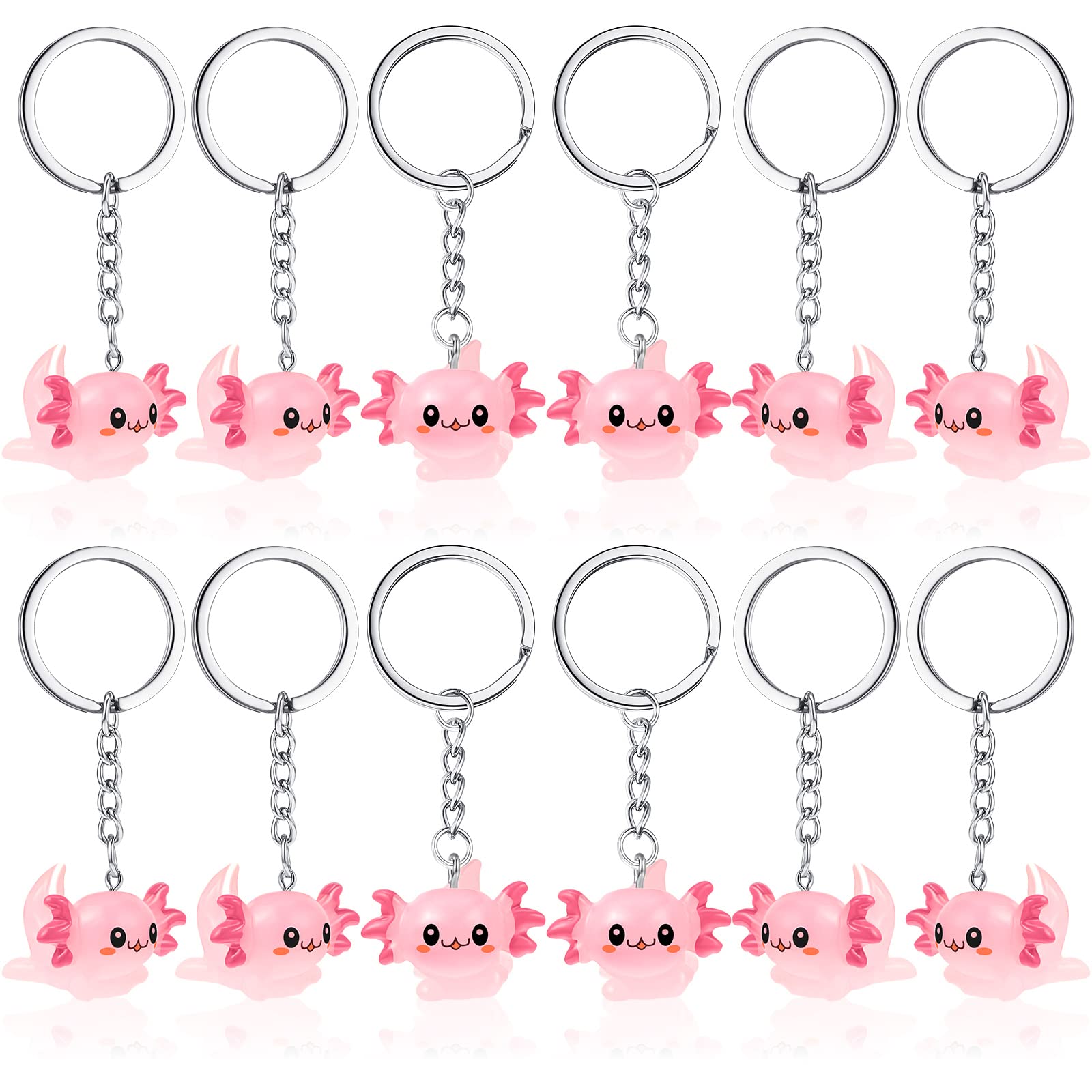 12 Pcs Axolotl Keychain Cartoon Keychain 3D Axolotl Birthday Decorations Kawaii Axolotl Party Favors Axolotl Charms Pendant Accessories for Key Backpack, Birthday(Cute)