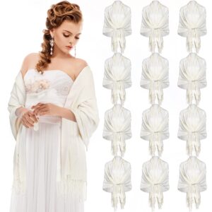 12 pcs women pashmina shawls and wraps bulk cashmere feel scarf warm soft large shawl for bridal bridesmaid wedding favors(cream white)