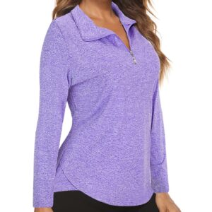 Koscacy V Neck Top Women, Golf Tennis Shirt Breathable Zipper Running Workout Outdoor Tops Yoga Biking Daily Casual Wear Aline Soft Shirts Purple XX-Large