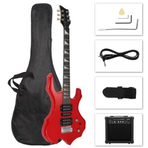 ktaxon burning fire design electric guitar kit, 36-inch hsh pickup electric guitar beginner guitar set with amplifier, rosewood fingerboard, 5-ways pickup switch (red)