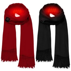 2 pcs heated scarf for women men usb heating scarf soft warm electric heated neck warmer for winter (power bank not included) (burgundy, black)