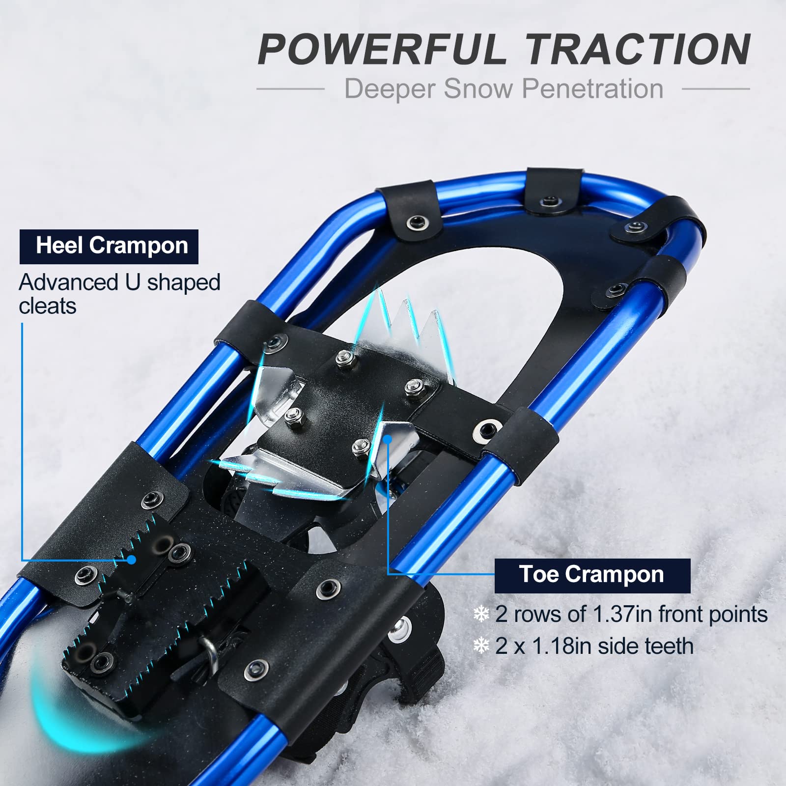 Odoland Bundle - 2 Items 4-in-1 Snowshoes with Trekking Poles, Blue, L and Ski Goggles with Detachable Lens, Black Frame Blue Lens vlt 13%