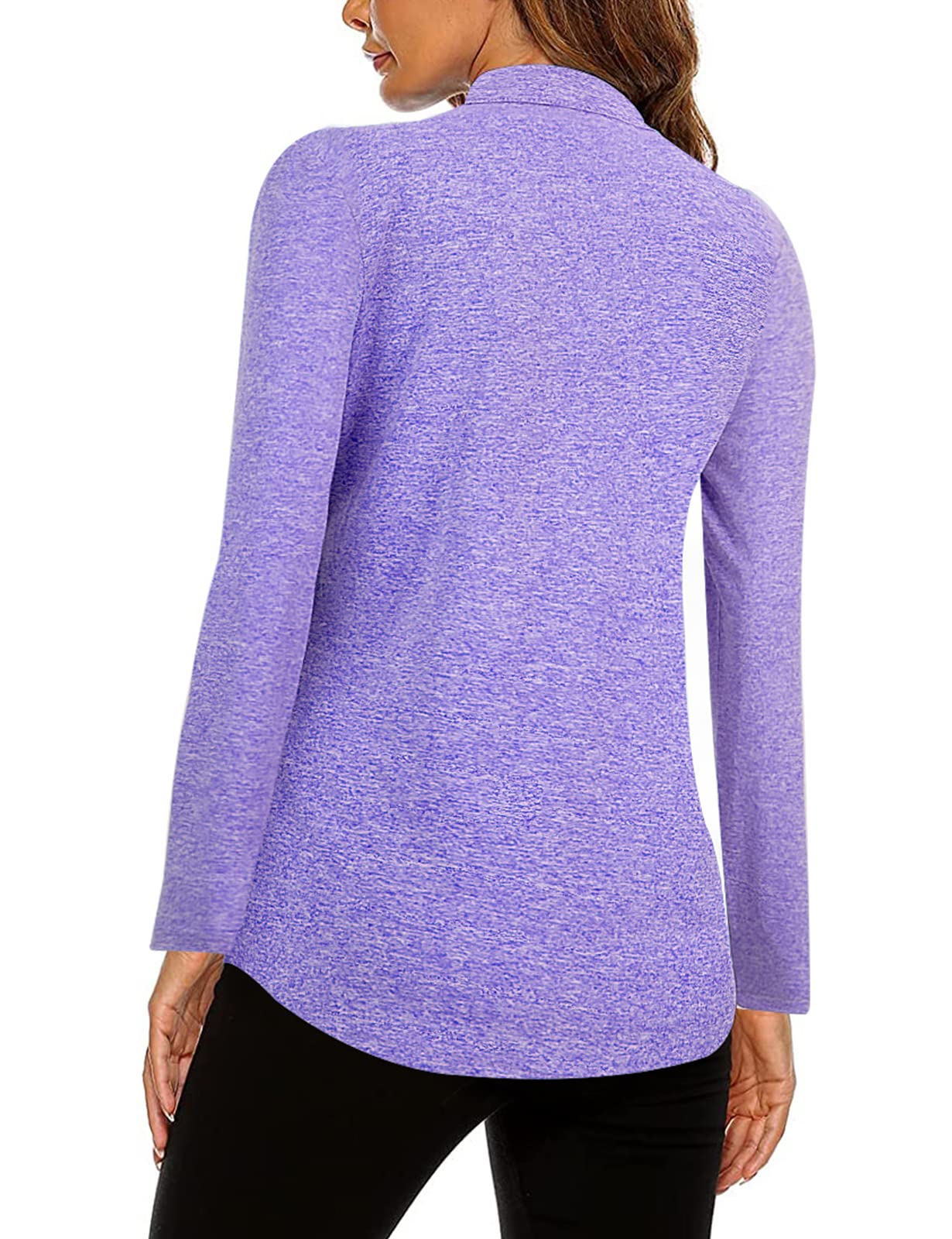 Koscacy V Neck Top Women, Golf Tennis Shirt Breathable Zipper Running Workout Outdoor Tops Yoga Biking Daily Casual Wear Aline Soft Shirts Purple XX-Large