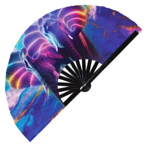 elephant neon hand fan foldable bamboo circuit rave hand fans rainbow galaxy party gear gifts music festival rave accessories (style 9)