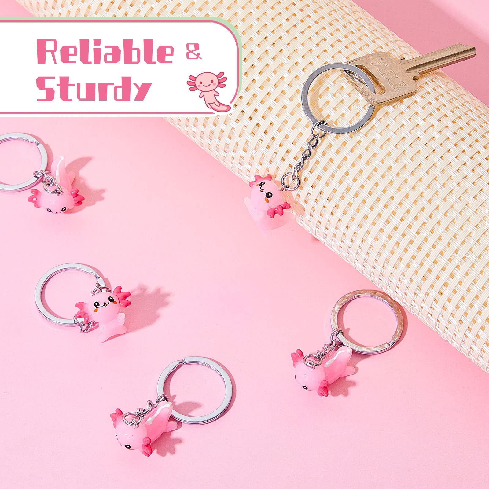 12 Pcs Axolotl Keychain Cartoon Keychain 3D Axolotl Birthday Decorations Kawaii Axolotl Party Favors Axolotl Charms Pendant Accessories for Key Backpack, Birthday(Cute)