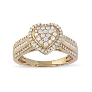 sterling silver with yellow gold plating 1/2ct. tdw. round diamond composite heart shaped frame bridal engagement ring by diamond hub love gift for women(i-j,i2)8.5