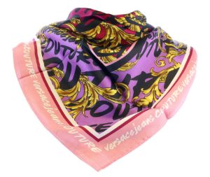 versace jeans couture foulard donna multicolor foulard con logo lettering all-over e fantasia baroque uni