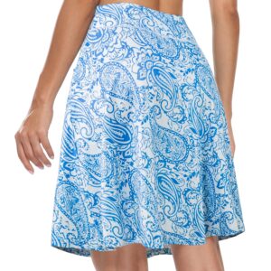 Fulbelle Skorts Skirts for Women, 20" Golf Tennis Skorts Skirts for Women Elastic Waistband with Pockets Paisley Blue X-Large