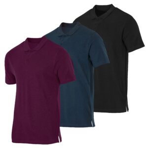 3 pack: men's cotton pique men quick dry fit mens polo shirt short sleeve button collared work dress tee golf tennis clothing active wear athletic performance tech casual dri-fit t shirts,set 3-m