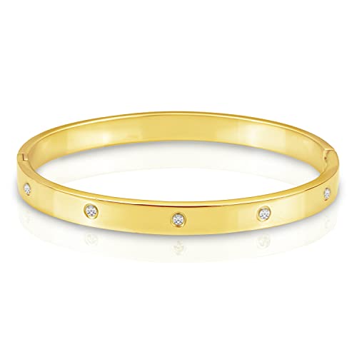 LIZZKINOR Love Bracelet Bangle for Women Classical Plain Stainless Steel Bracelet with Cubic Zircon Love Friendship Bangle Bracelet with Crystals Gold Hinged Bangle Bracelet for Women (Gold)