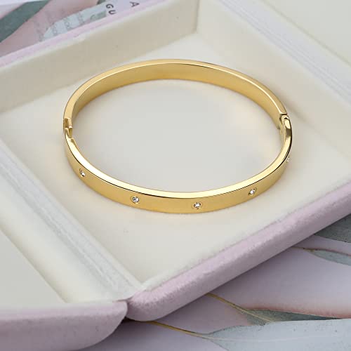 LIZZKINOR Love Bracelet Bangle for Women Classical Plain Stainless Steel Bracelet with Cubic Zircon Love Friendship Bangle Bracelet with Crystals Gold Hinged Bangle Bracelet for Women (Gold)