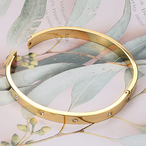 LIZZKINOR Love Bracelet Bangle for Women Classical Plain Stainless Steel Bracelet with Cubic Zircon Love Friendship Bangle Bracelet with Crystals Gold Hinged Bangle Bracelet for Women (Gold)