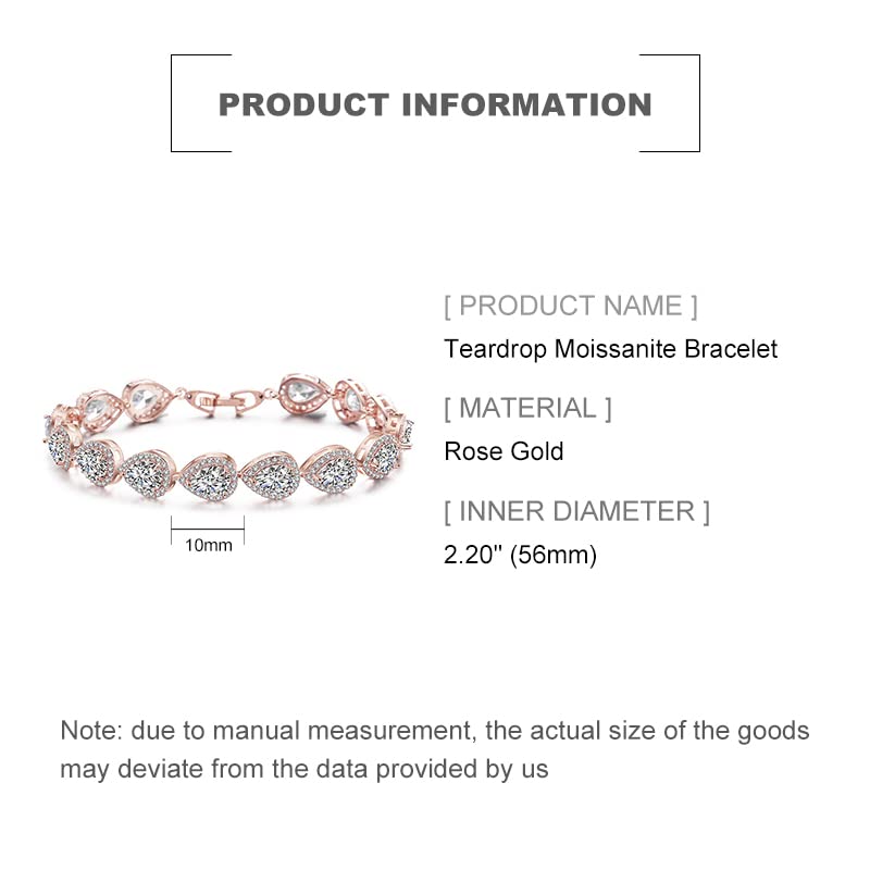 PAENENPH 14K Gold Tear Drop Moissanite Bracelet for Women,Luxury Water Drop Gold Chain Charm Bracelet,Fashion Christmas Jewelry Gift for Her (Rose Gold, 14K Gold)