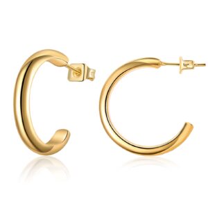 14k gold hoop earrings for women, open hoops chunky gold hoops for women with silver post, hypoallergenic hoops earrings lightweight for women |15mm, 20mm, 38mm