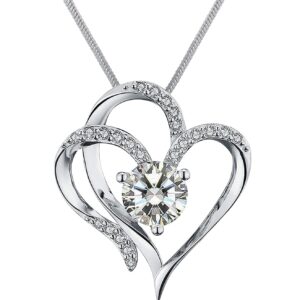 REJOY24 Heart Pendant Goodluck Necklace made of Brass, Platinum Plated coating with Shiny Rhinestone (Box included)