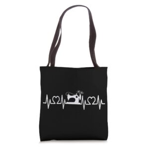 heartbeat pulse sewing machine seamstress tote bag