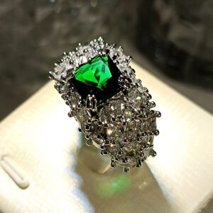 KINMOT Stunning Blossom & Green Zircon Square Stone Promise Rings Size 9 (9)