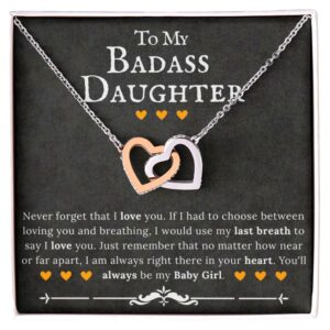 zilorra gifts for daughter - to my daughter necklace, daughter gifts, badass daughter, graduation, sterling silver, heart pendant, message card, gift box