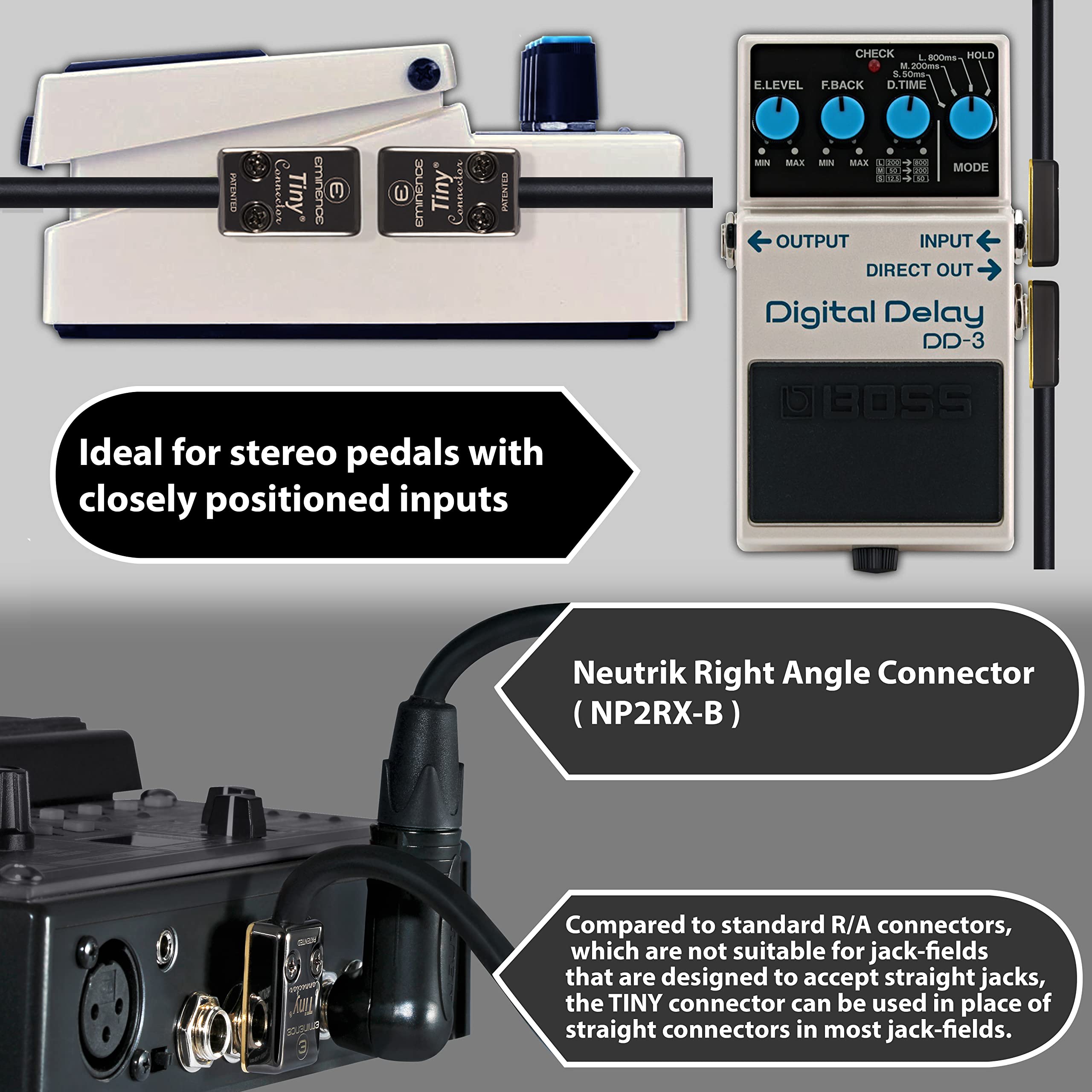 WORLDS BEST CABLES 6 Units - 4 Inch - Pedal, Effects, Patch, Instrument Cable Custom Made Using Mogami 2319 Wire & Eminence Tiny Gold-Plated Angled TS Connectors