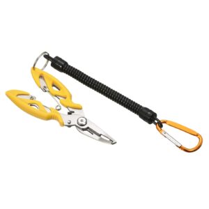 patikil fishing pliers, stainless steel hook remover fishing lines cutter tool with coiled lanyard for fishing, yellow