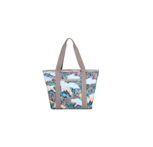 lesportsac scenic brush everyday zip tote handbag/travel bag, style 3867/color color e554, vibrant wildflowers & soothing landscapes artfully arranged in a watercolor inspired dreamy summer palette