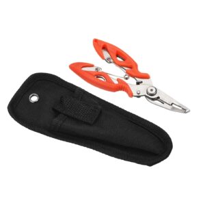 patikil fishing pliers, stainless steel hook remover fishing lines cutter tool with sheath for fishing, orange