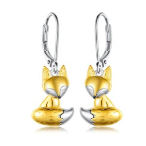 fox earrings 925 sterling silver fox leverback earrings cute animal dangle drop earrings jewelry gift for women