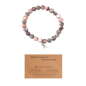 natural stone bead ribbon charm bracelet with message card breast cancer awareness bracelet for women mother stretchy inspirational jewelry gift-b pink