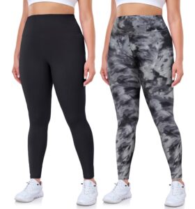 hi clasmix plus size leggings for women 1x-4x-high waisted tummy control non see through super soft black leggings yoga pants(2 pack black+black tie-dye,x-large)