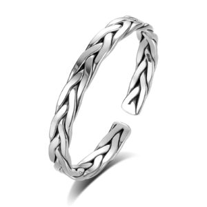 haiiah sterling silver unisex cuff bracelet, simple dainty twisted braided cuff unisex bangle bracelet (1.40)