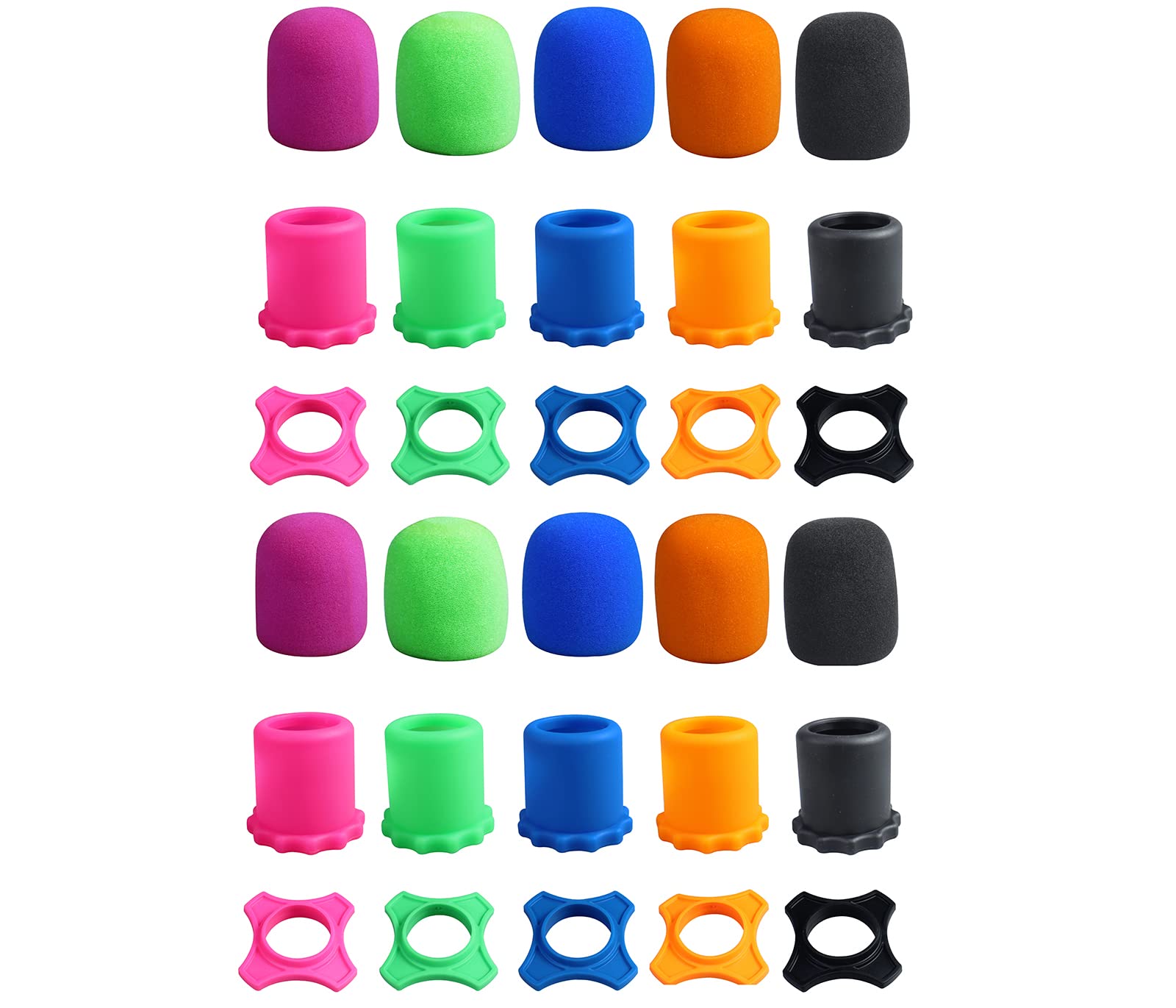 GWYAN 10 Pcs Wireless Handheld Microphone Silicone Ring Foam Windscreen Covers Bottom Rod Sleeve Holder Set Shakeproof Anti-Rolling (5 colors)