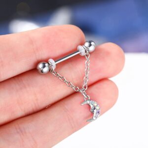 CM Crareesi Mania Nipple Rings for Women 14G Nipple Ring 316L Stainless Steel Nipple Piercing Jewelry Dangle Nipple Rings AB CZ Nipple Shield Rings