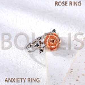 Fidget Spinner Rings for Anxiety for Women - 925 Sterling Silver Sunflower/Rose/Daisy Promise Bands Relieving Stress Jewelry Anti Anxiety Gifts for Couples Women (Rose, 5)