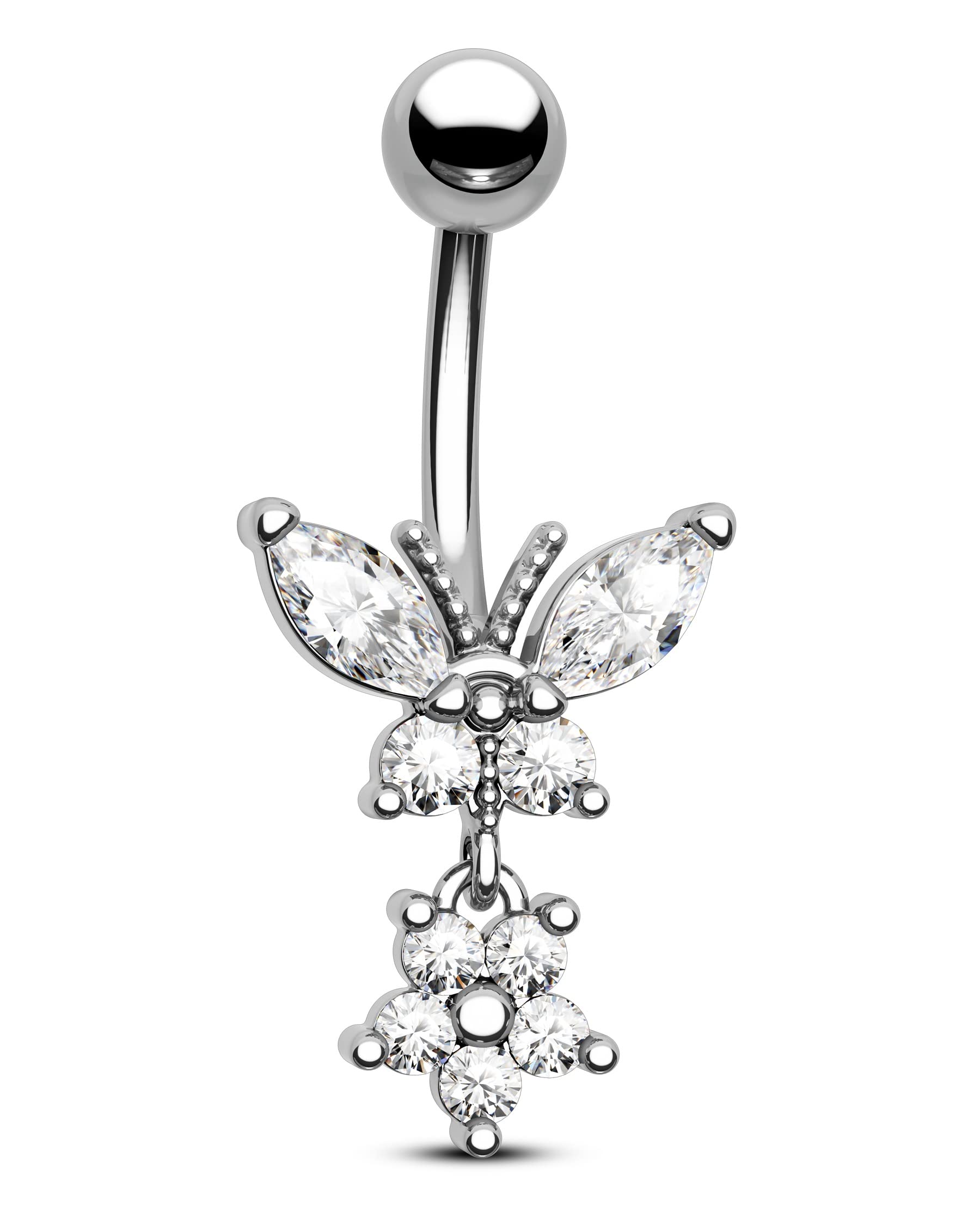 CM Crareesi Mania Belly Button Ring Dangle 14G Belly Button Rings Butterfly 316L Stainless Steel Short Belly Button Ring 14G Belly Button Piercing Jewelry