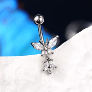 CM Crareesi Mania Belly Button Ring Dangle 14G Belly Button Rings Butterfly 316L Stainless Steel Short Belly Button Ring 14G Belly Button Piercing Jewelry