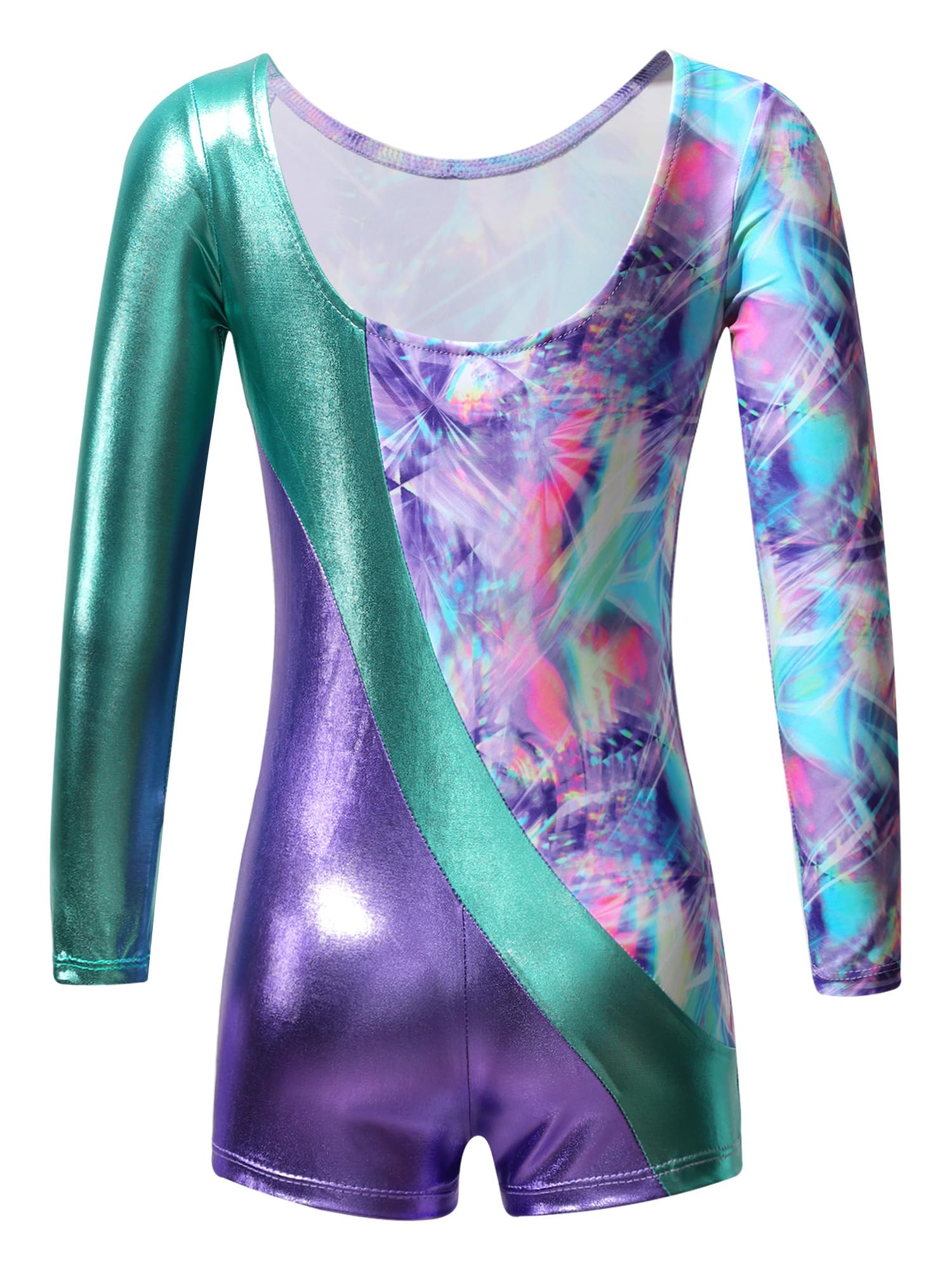 YONGHS Kids Girls Ballet Dance Leotards for Gymnastics Long Sleeve Sports Biketard Shorty Unitard Lavender 6 Years