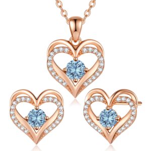 cde jewelry sets for women love heart pendant necklaces earrings, 925 sterling silver with birthstone zirconia, mother's day christmas birthday anniversary valentine's day jewelry gifts for women mom wife girlfriend her